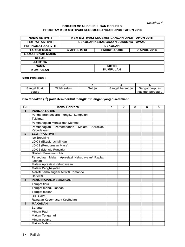 Lampiran 4 Borang Refleksi Program | PDF