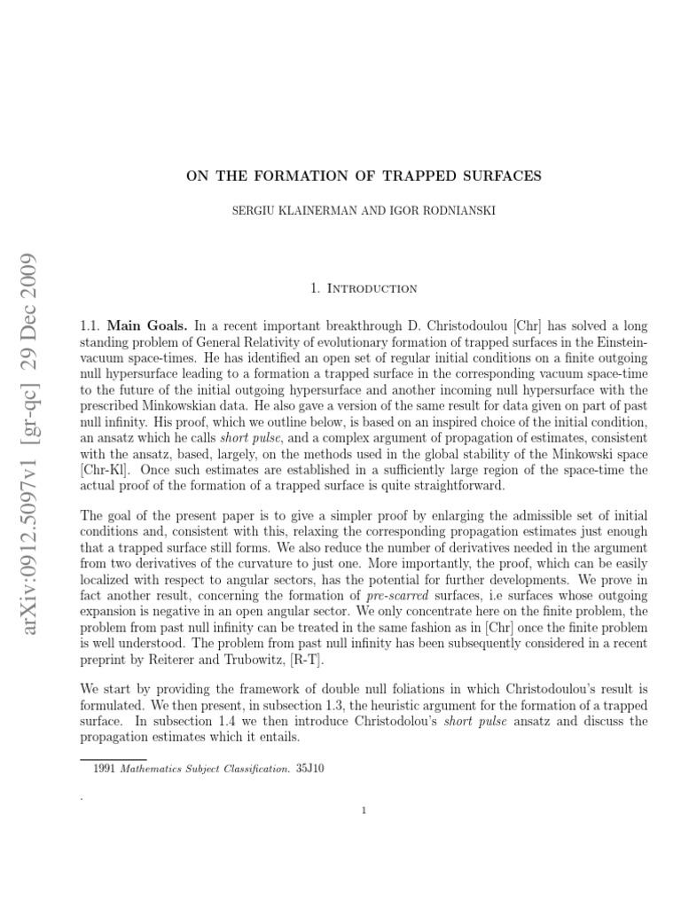 Sergiu Klainerman and Igor Rodnianski | PDF | Curvature | Theorem