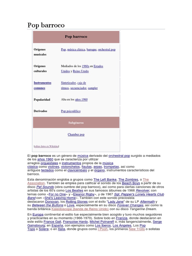 Historia del Pop Barroco | PDF | Subgéneros musicales | Las artes escénicas
