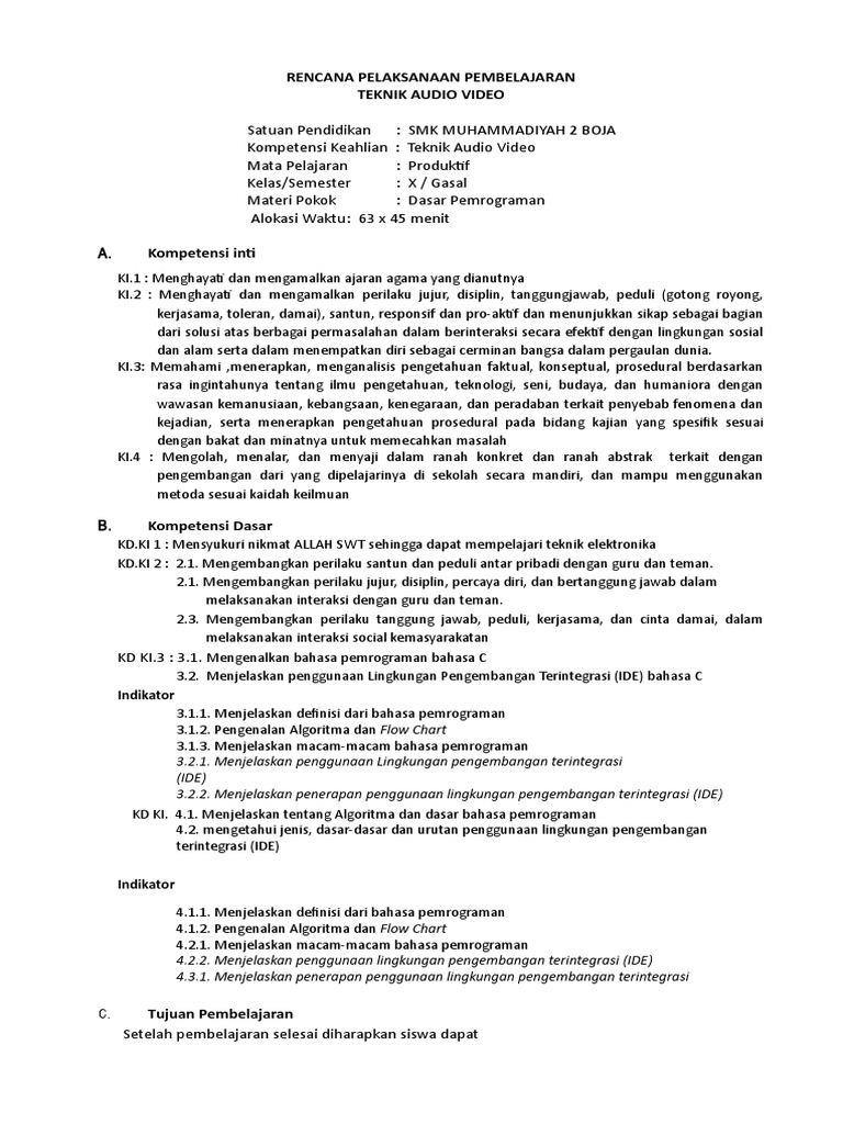 RPP Dasar Pemrograman X Tav | PDF | Komputer
