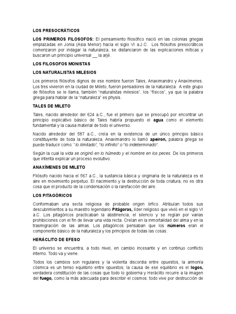 Los Presocraticos 2018 Cepac | PDF | Filosofía griega antigua | Metafísica