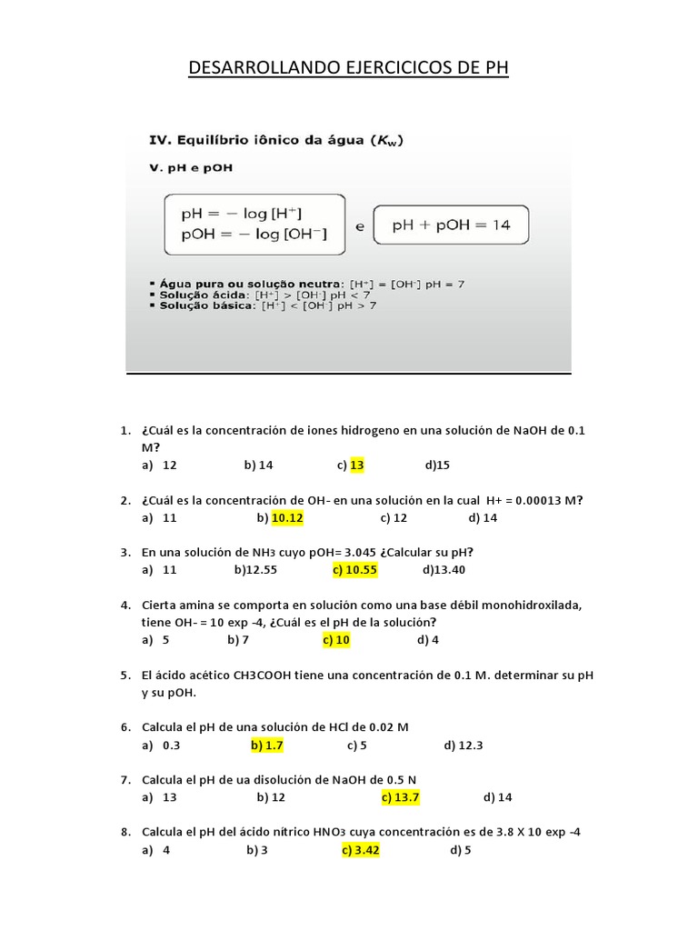 Desarrollando Ejercicicos de PH | PDF