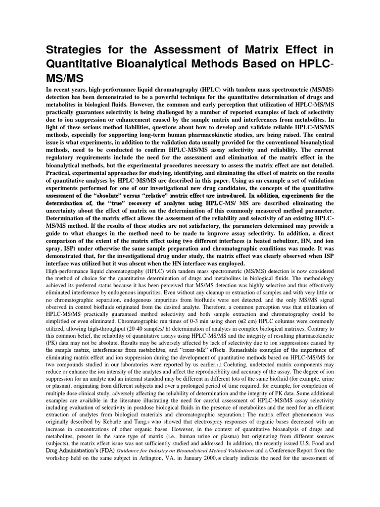 Strategies For The Assessment of Matrix Effect in Quantitative ...