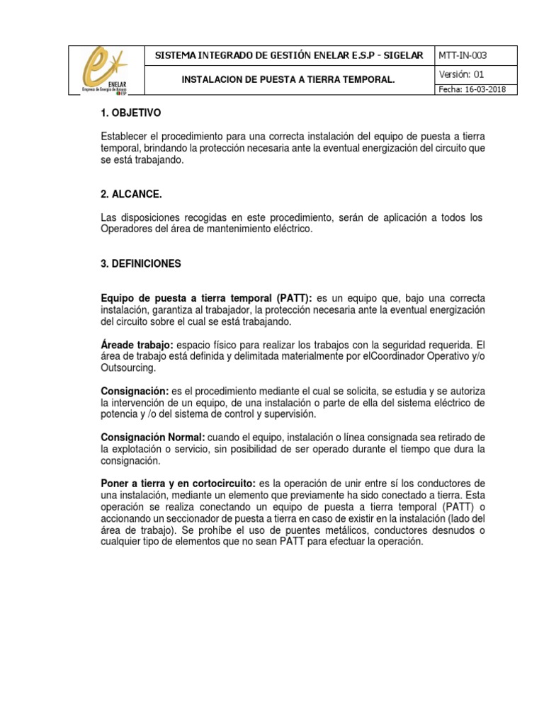 Instalacion de Puestas A Tierra Temporal | Descargar gratis PDF | Ingenieria Eléctrica ...