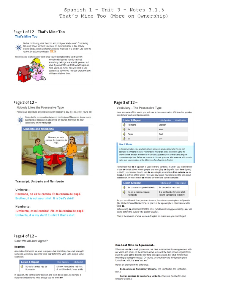 Spanish 1 - Unit 3 - 3.1.5 Notes | PDF | Grammatical Gender ...
