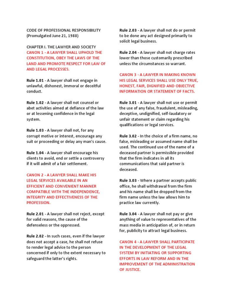 Code of Professional Responsibility | PDF | Lawyer | Practice Of Law
