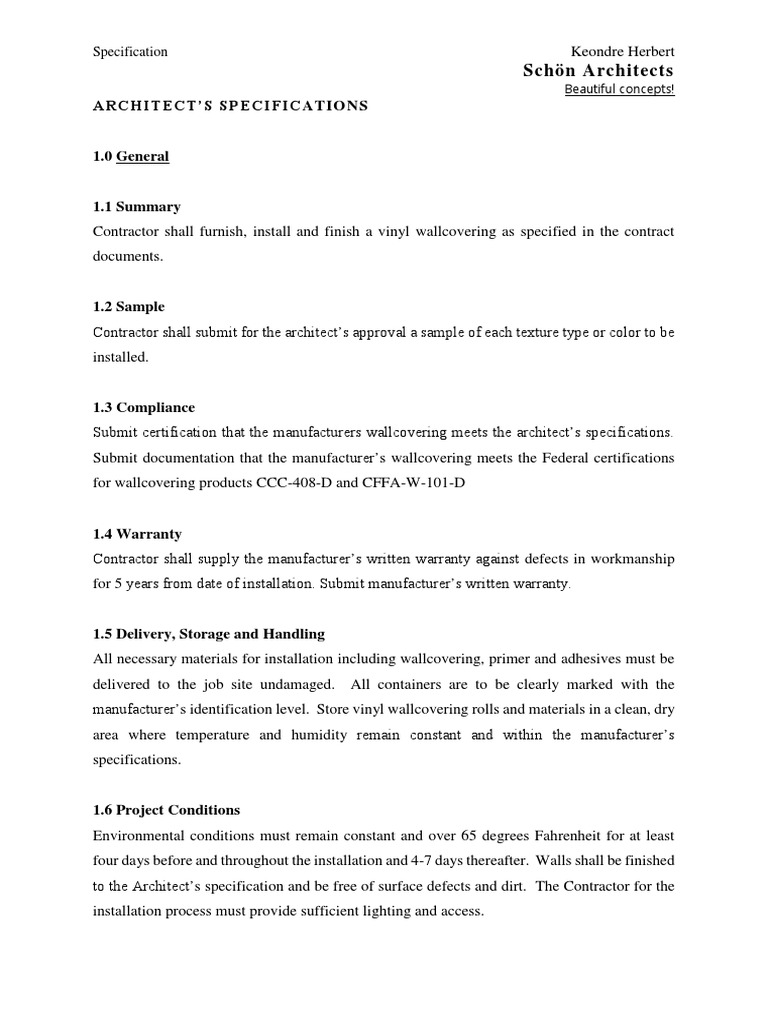Architect's Specifications | PDF | Specification (Technical Standard ...