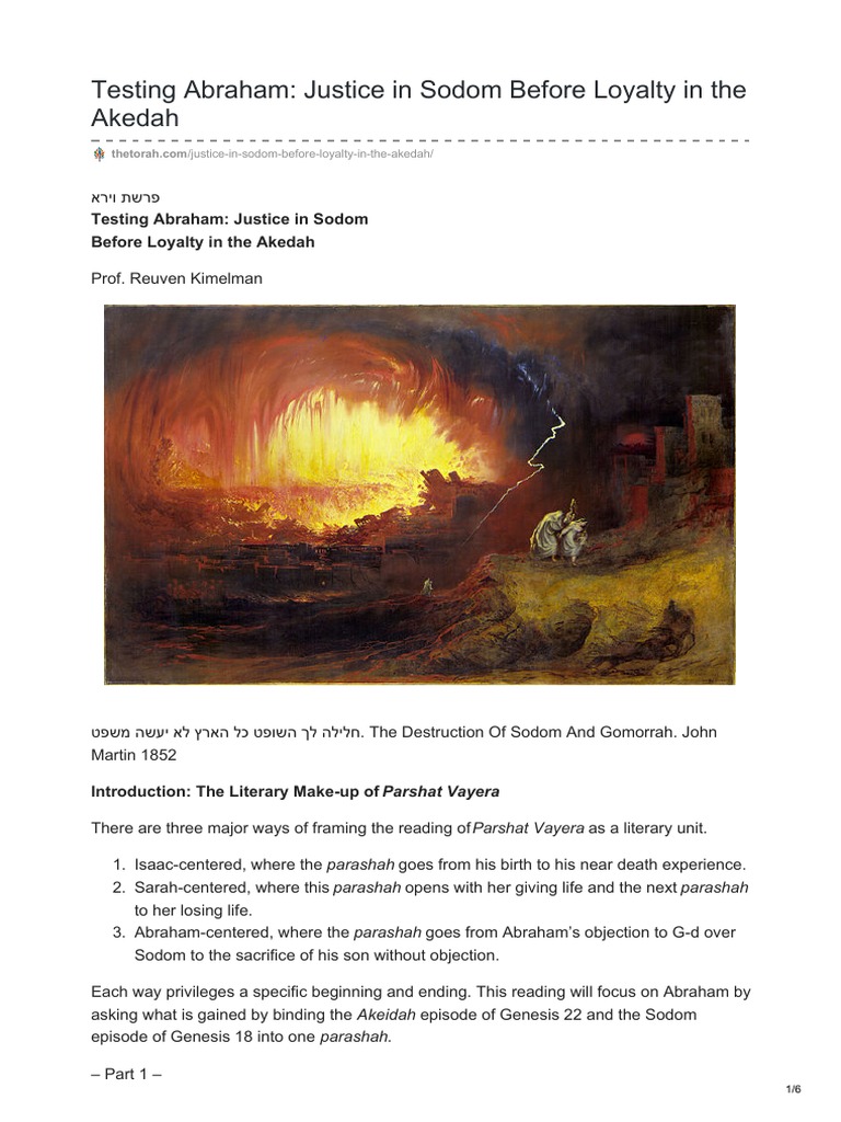 Testing Abraham Justice in Sodom Before Loyalty in The Akedah | PDF ...