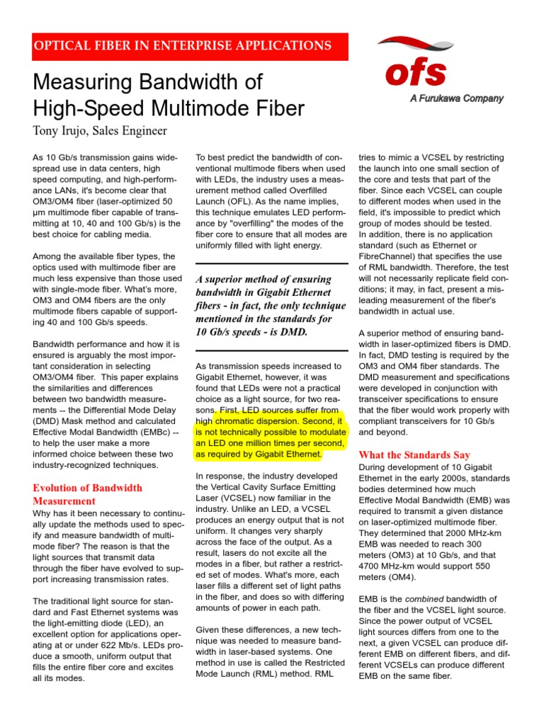 OFS 2012 - Measuring Bandwidth of High Speed Multimode Fibers | PDF ...