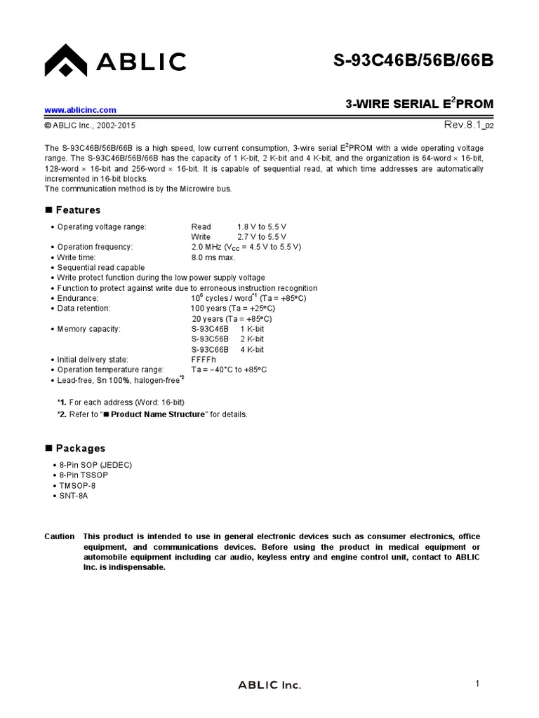 S-93C46B/56B/66B: 3-Wire Serial E Prom | PDF | Input/Output | Central ...