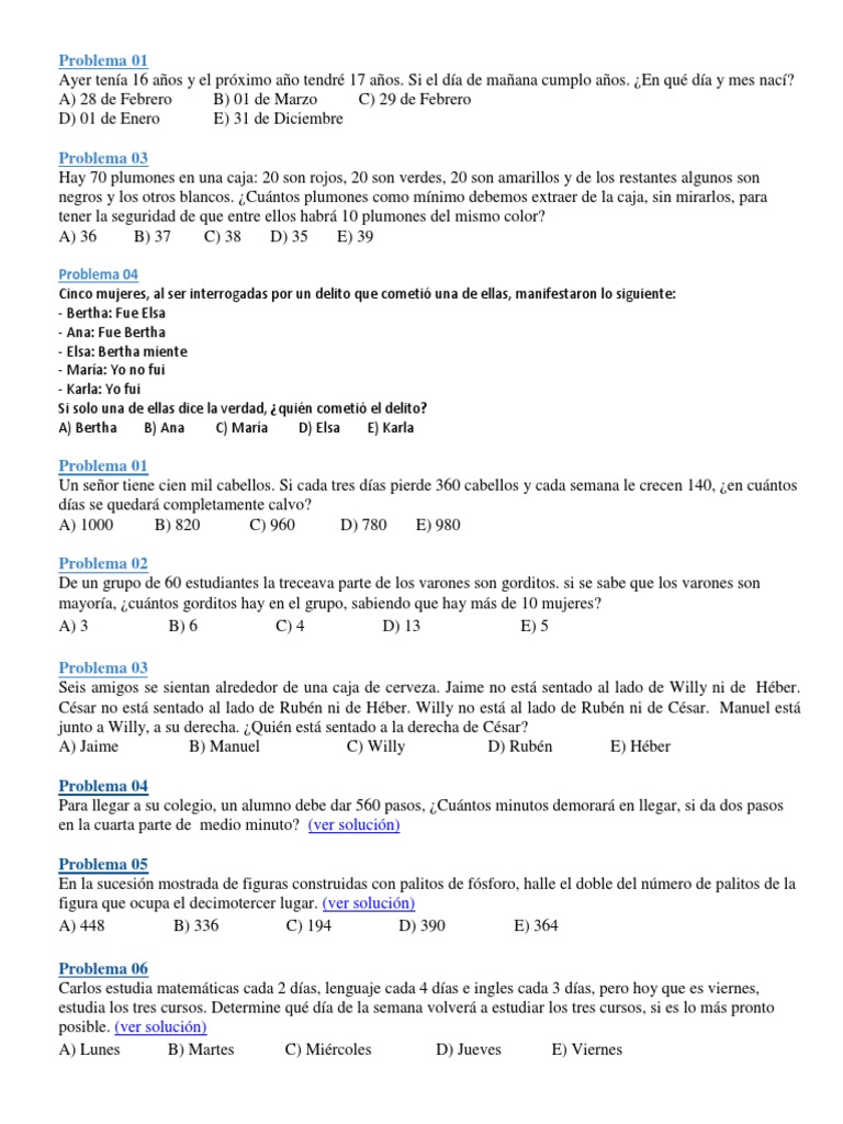 Ejercicios para Resolver de Razonamiento Logico Matematico | PDF ...