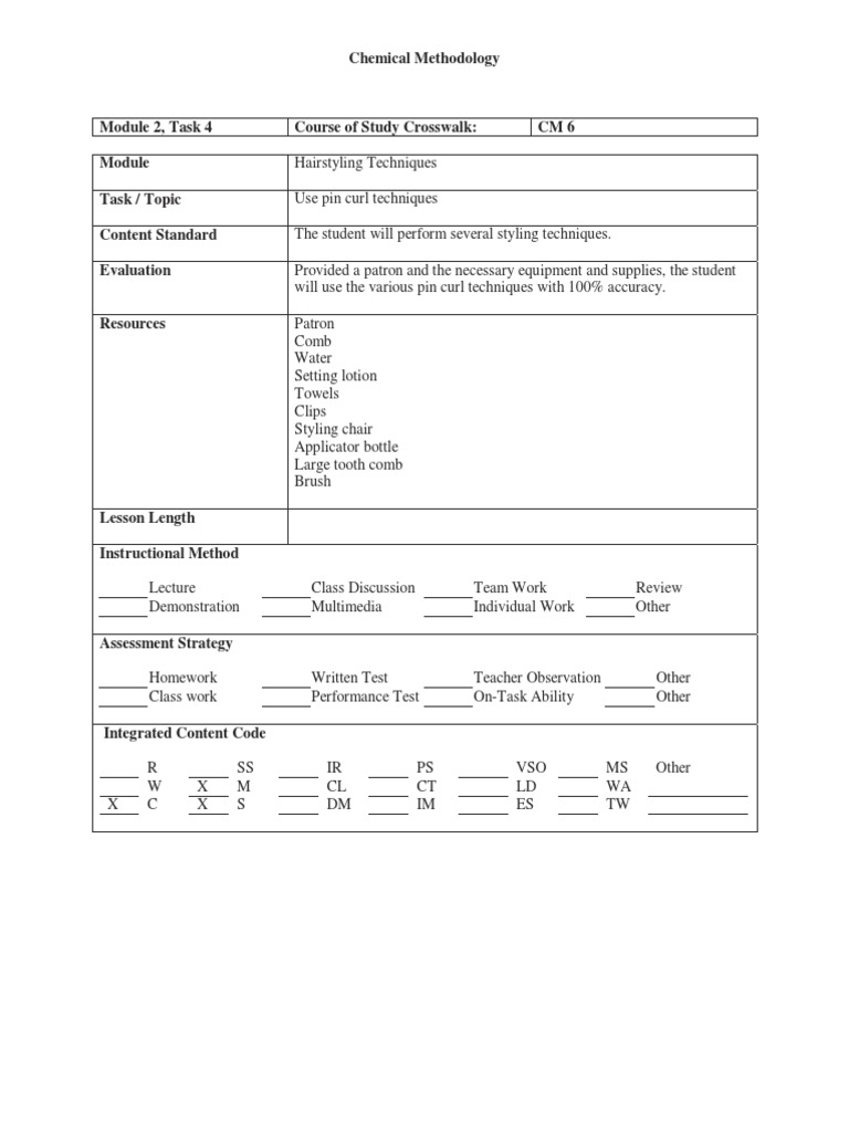 Cosmetology Lesson Plan Sample | PDF | Hearing Loss | Lesson Plan