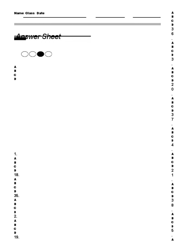 Answer Sheet: Name Class Date | PDF
