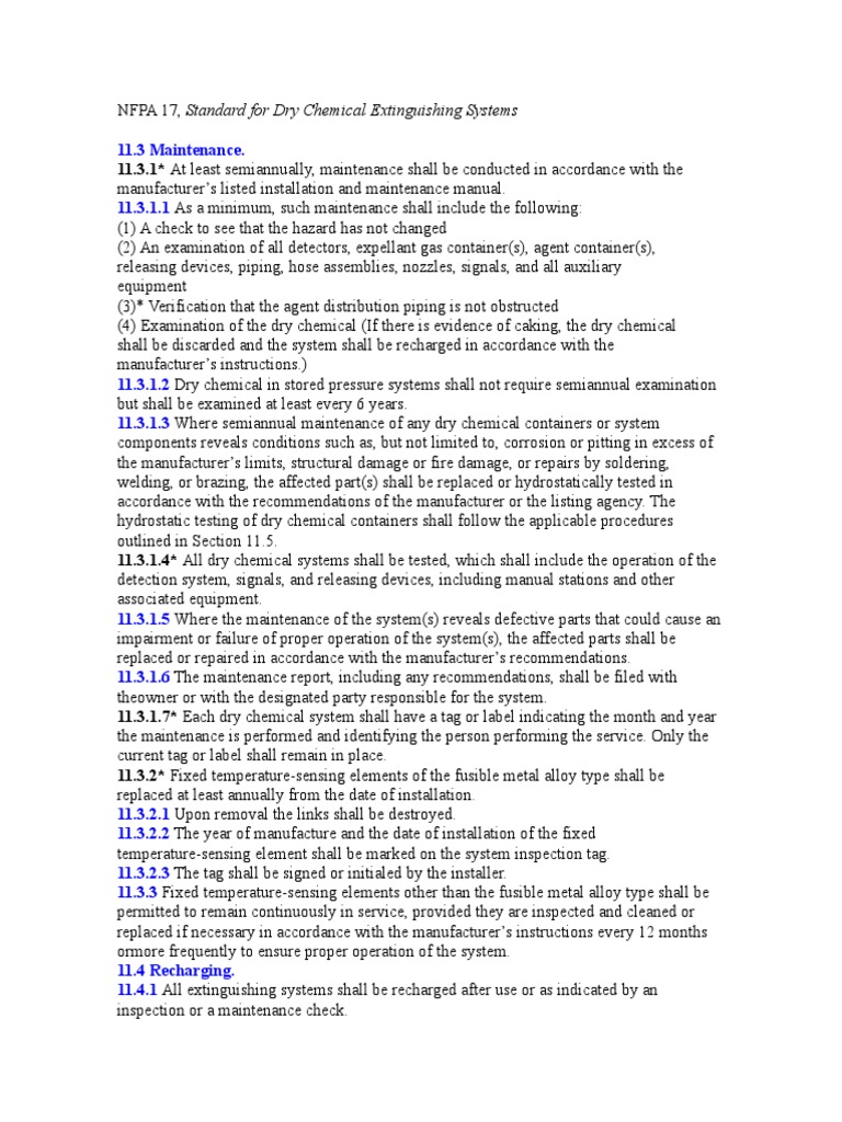 Extracto Mantenimiento Sistemas Nfpa 17 | PDF | Metals | Physical Sciences
