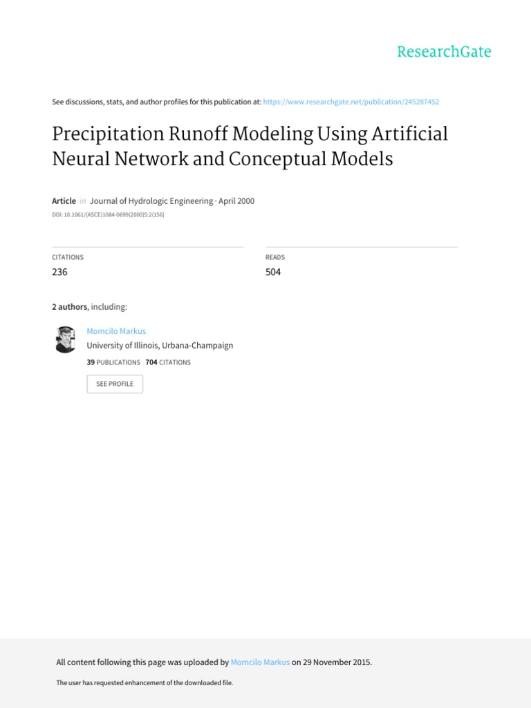 Precipitation Runoff Modeling Using Artificial Neural Network and Conceptual Models | PDF ...