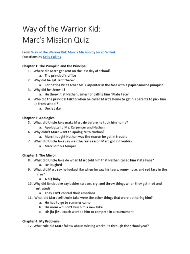 Way of The Warrior Kid: Marc's Mission Quiz | PDF | Leisure