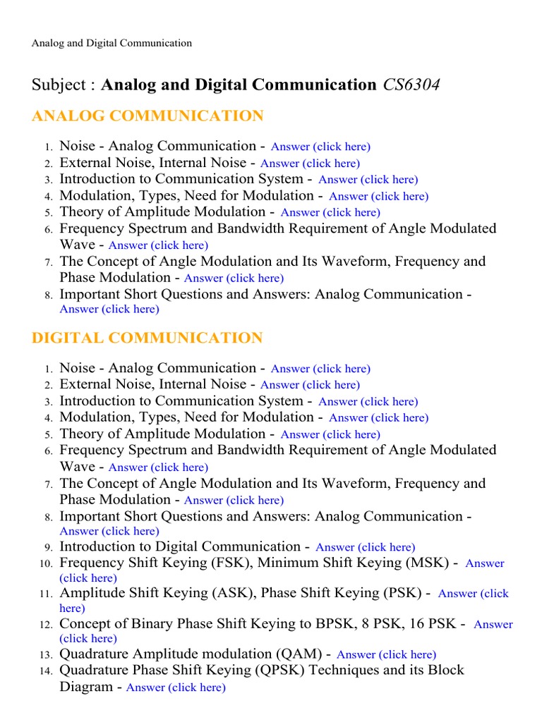 Analog and Digital Communication Overview | PDF | Modulation ...