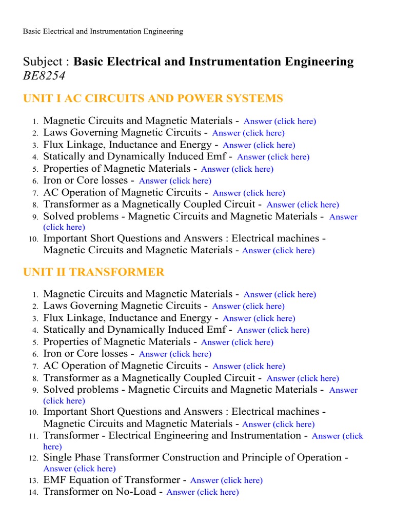 Basic Electrical and Instrumentation Engineering - Lecture Notes, Study ...