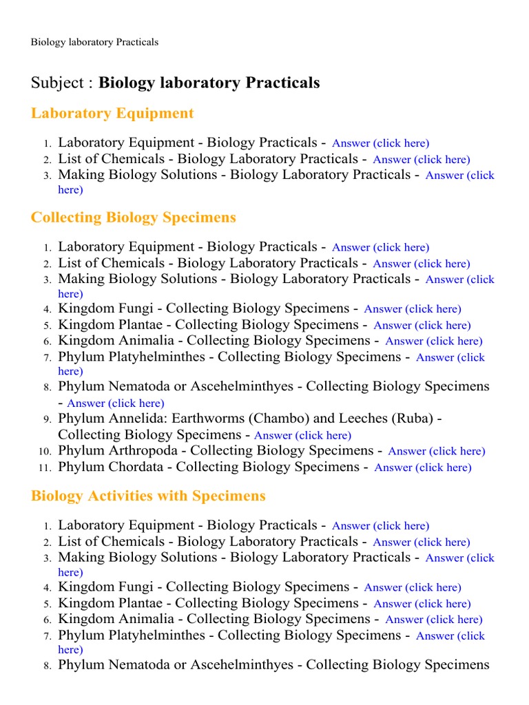 Biology Laboratory Practicals - Lecture Notes, Study Material and ...