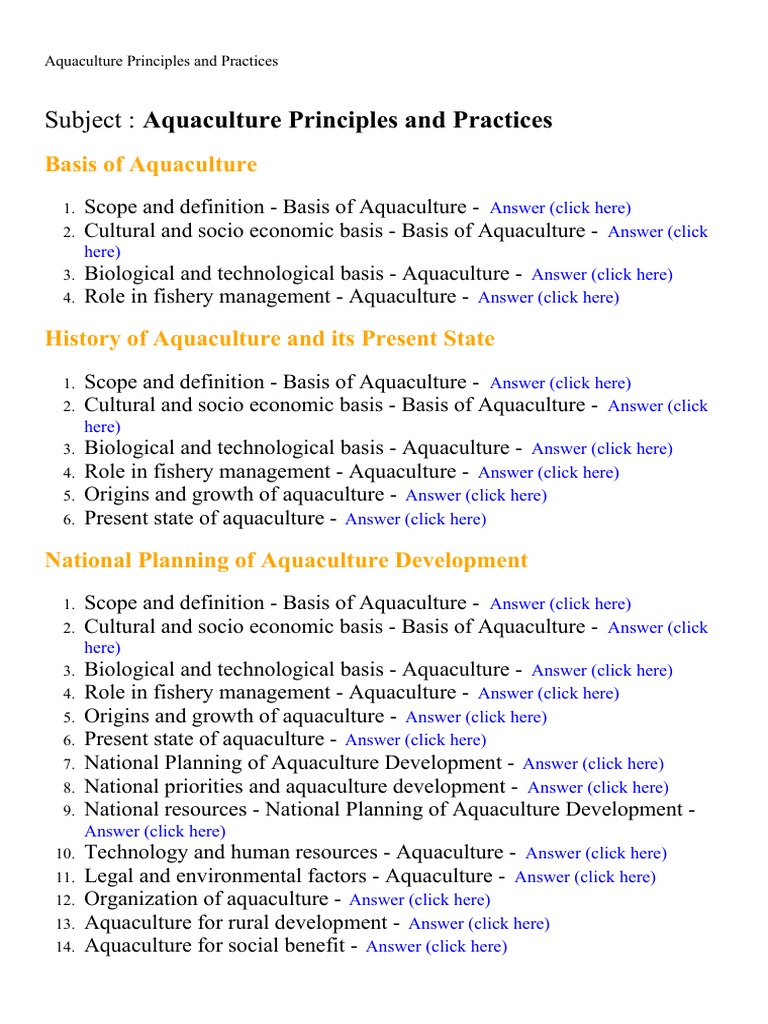 Aquaculture Principles and Practices - Lecture Notes, Study Material ...