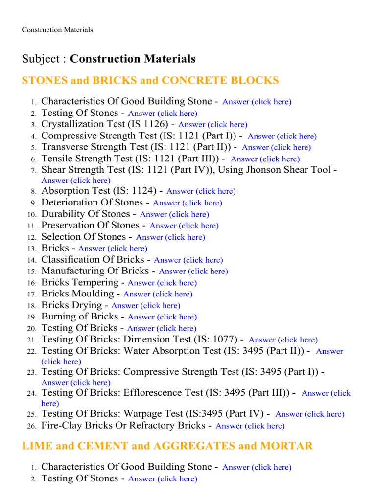 Construction Materials - Lecture Notes, Study Material and Important ...