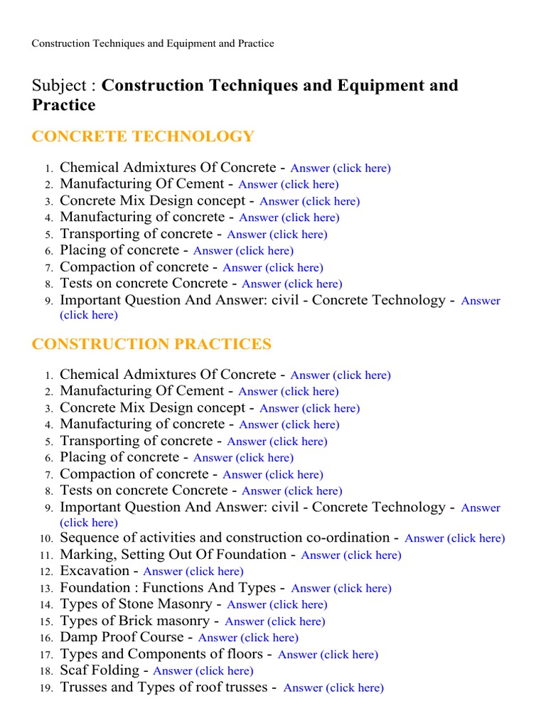 Construction Techniques and Equipment and Practice - Lecture Notes ...