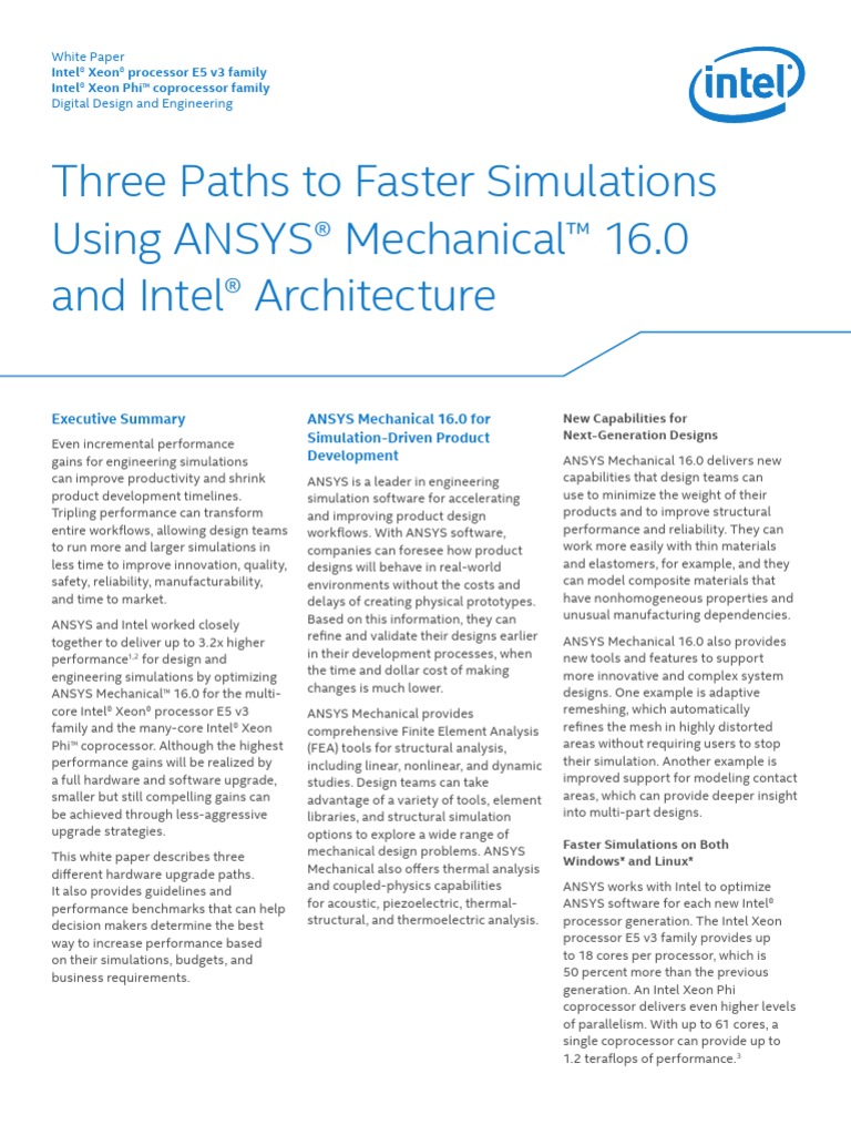Xeon Ansys Mechanical Faster Simulations Paper | PDF | Parallel Computing | Multi Core Processor