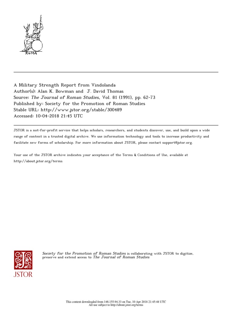 A Military Strength Report From Vindolanda | PDF | Roman Britain ...