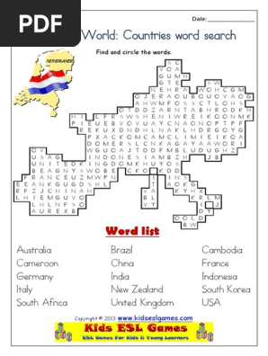 Countries Worksheets Word Search Esl Printable