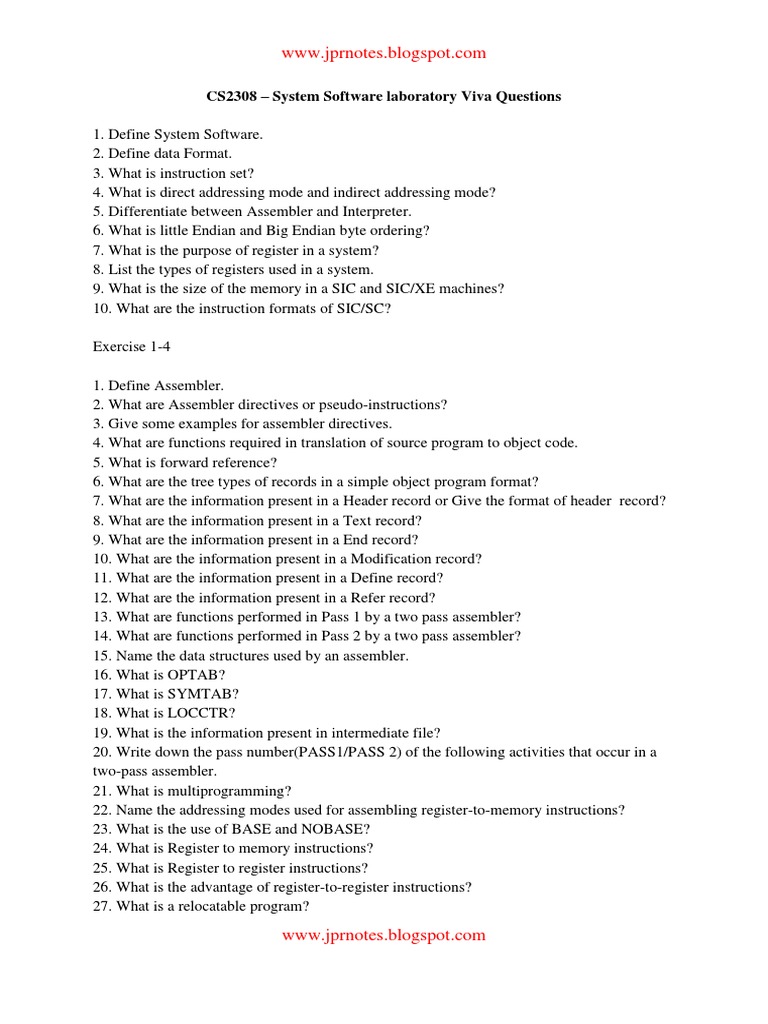 CS2308 System Software Lab Questions | PDF | Assembly Language | Subroutine