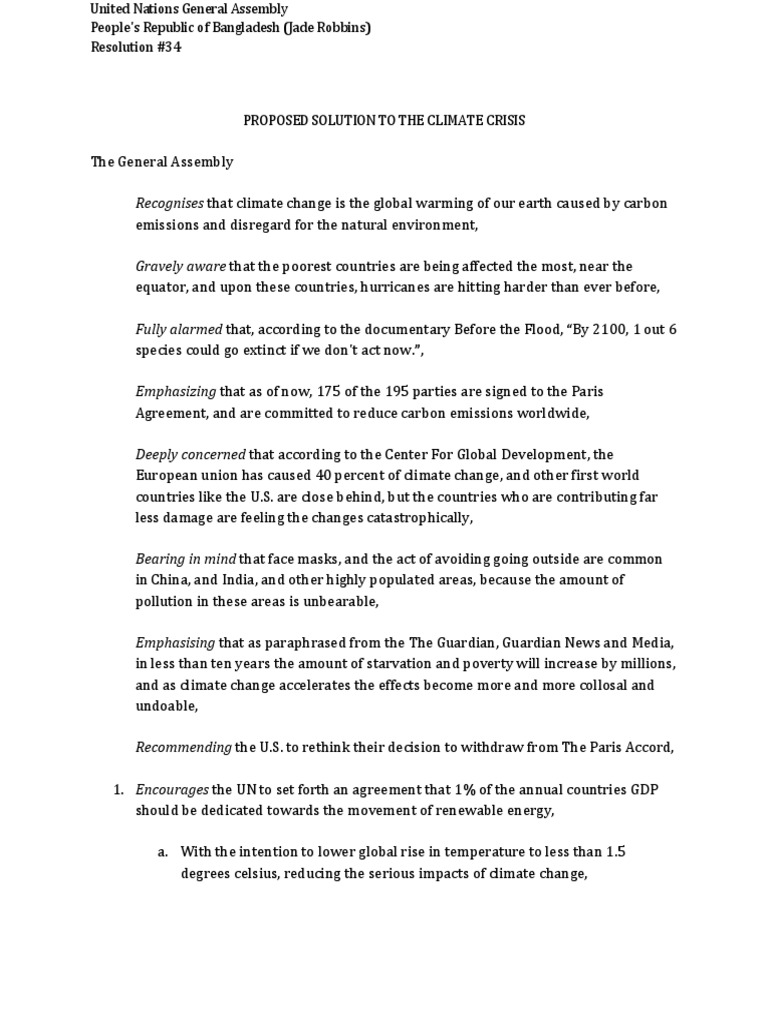34-Bangladesh-Jade Robbins - Mun Resolution 2 | PDF | Global Warming ...