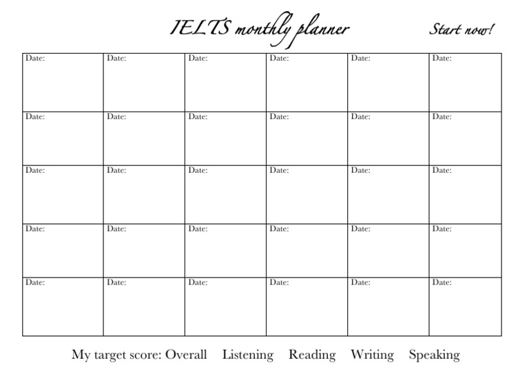 IELTS Monthly Planner: My Target Score: Overall Listening Reading ...