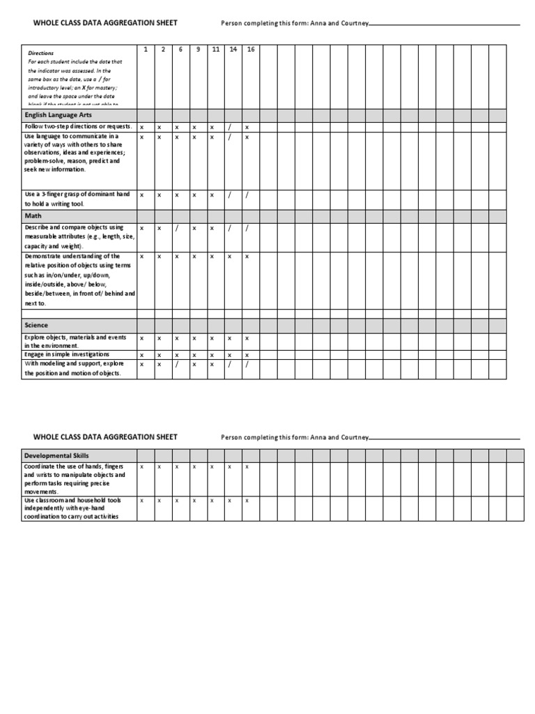 Whole Class Data Sheet Lesson 2 | PDF