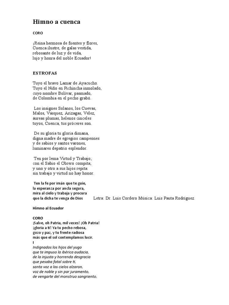 Himno a Cuenca: Letra y Música | PDF
