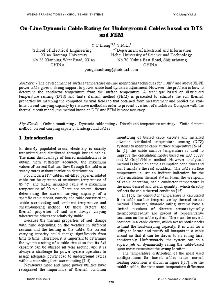 On-Line Dynamic Cable Rating For Underground Cables Based On DTS and ...