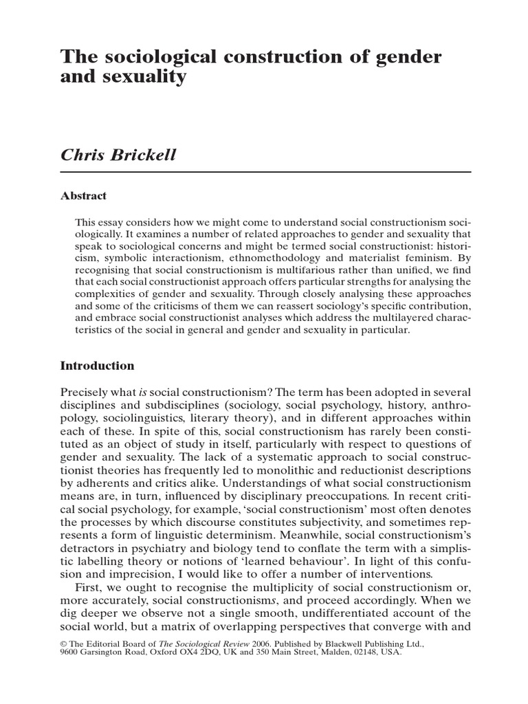 Brickell - Social Construction of Gender and Sexuality PDF | Download ...