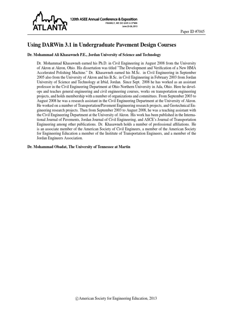 Using Darwin 3.1 in Undergraduate Pavement Design Courses | Download ...