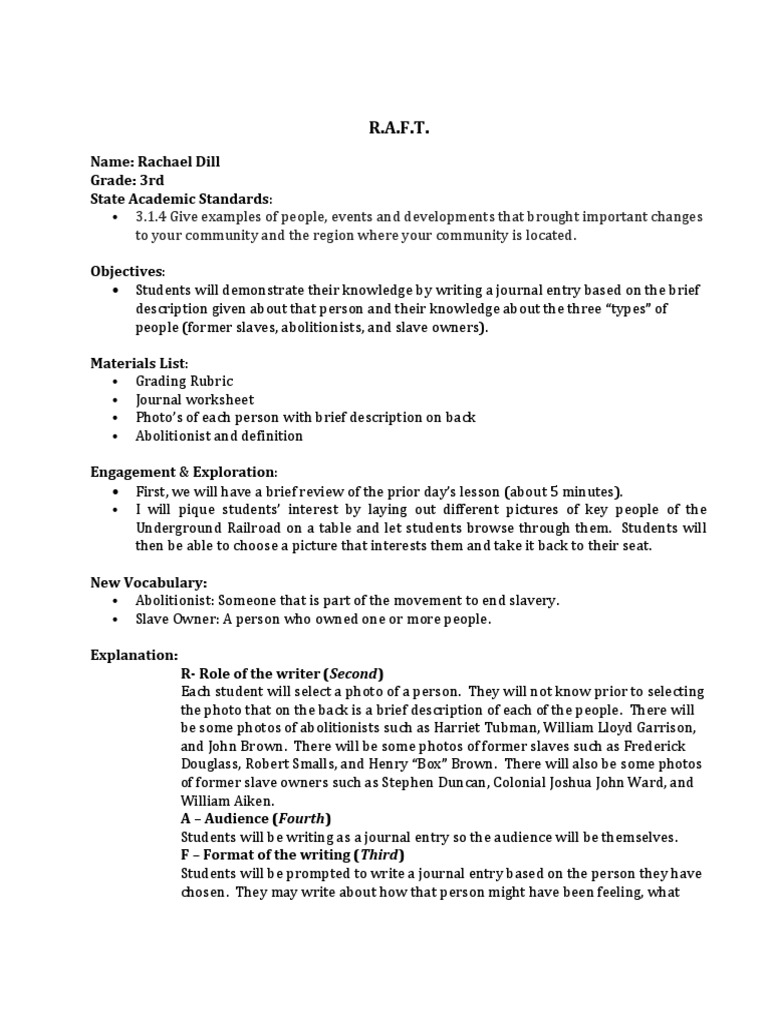 Raft Lesson Plan | PDF | Plantations In The American South ...