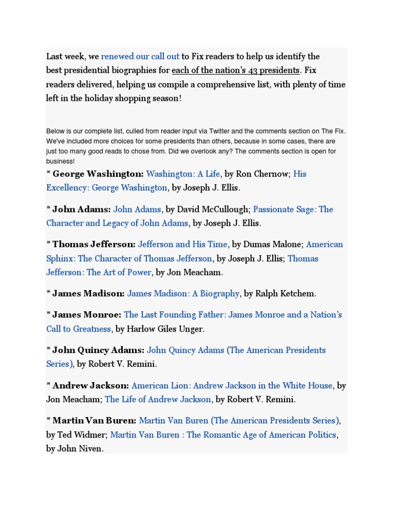 Presidential Biographies | PDF | Presidents Of The United States ...