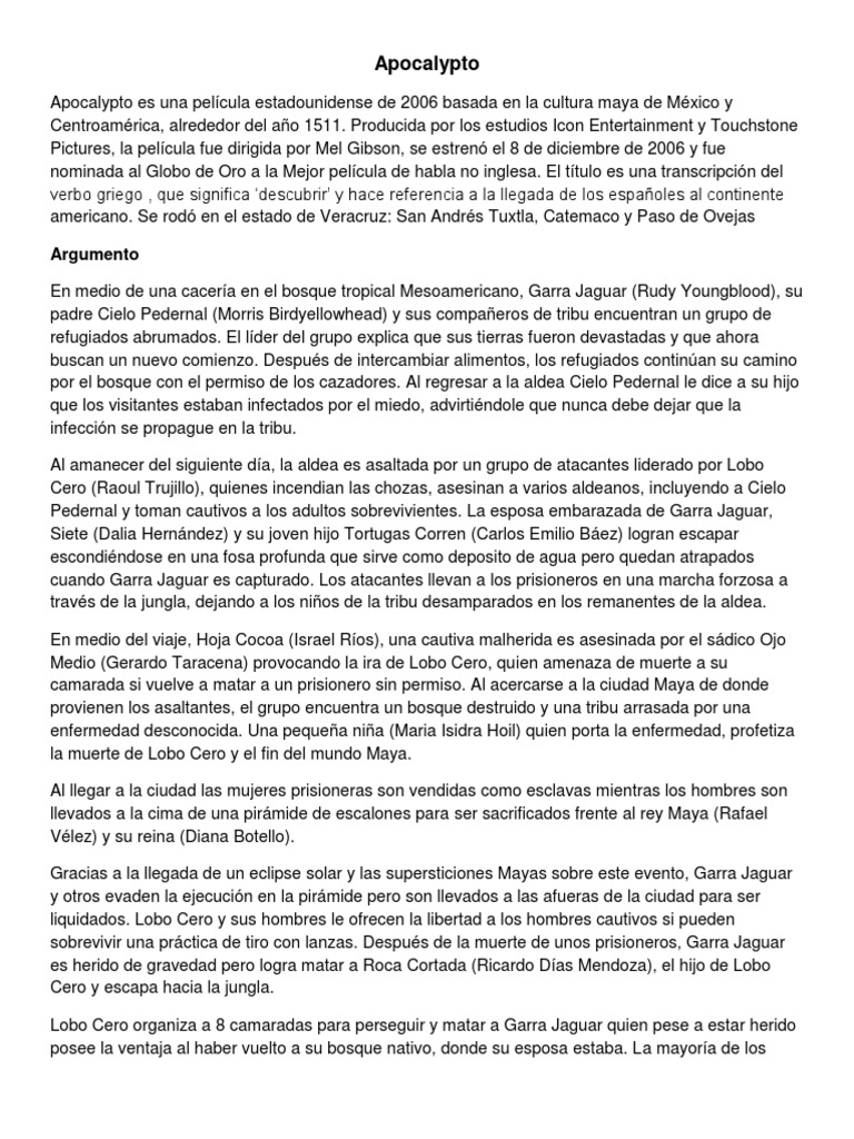 Película Apocalypto de Mel Gibson sobre la cultura maya | PDF | Ocio