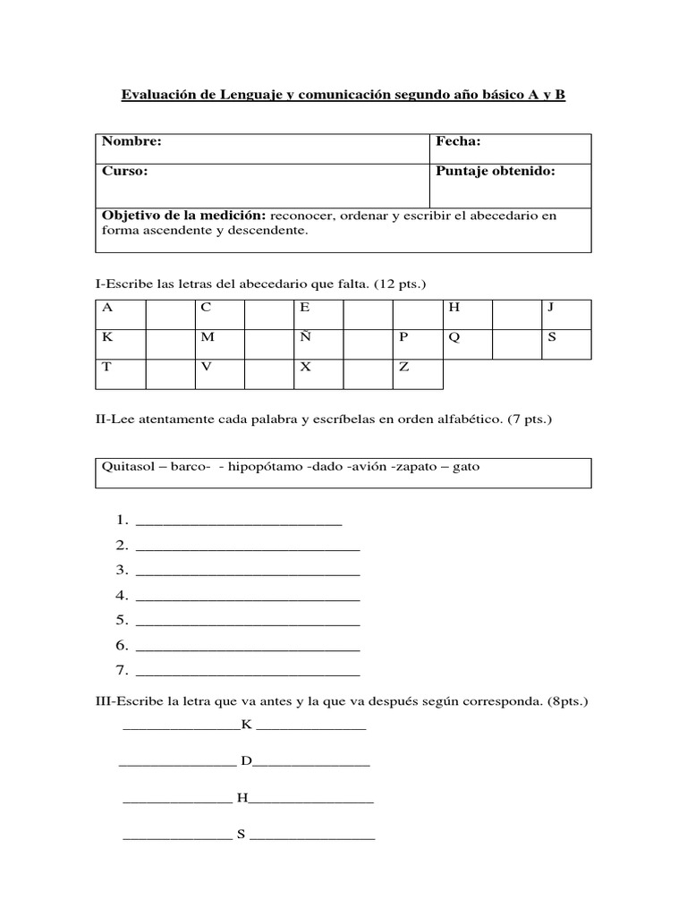 Evaluación del Abecedario en Preescolar | PDF | Alfabeto | Escritura