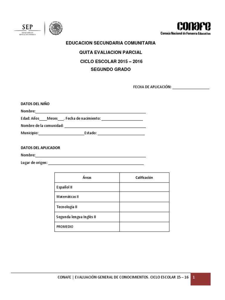 Caratula Del Examen | PDF