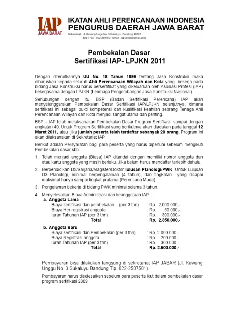 Program Pembekalan Dasar Sertifikasi Iap Lpjkn Pdf