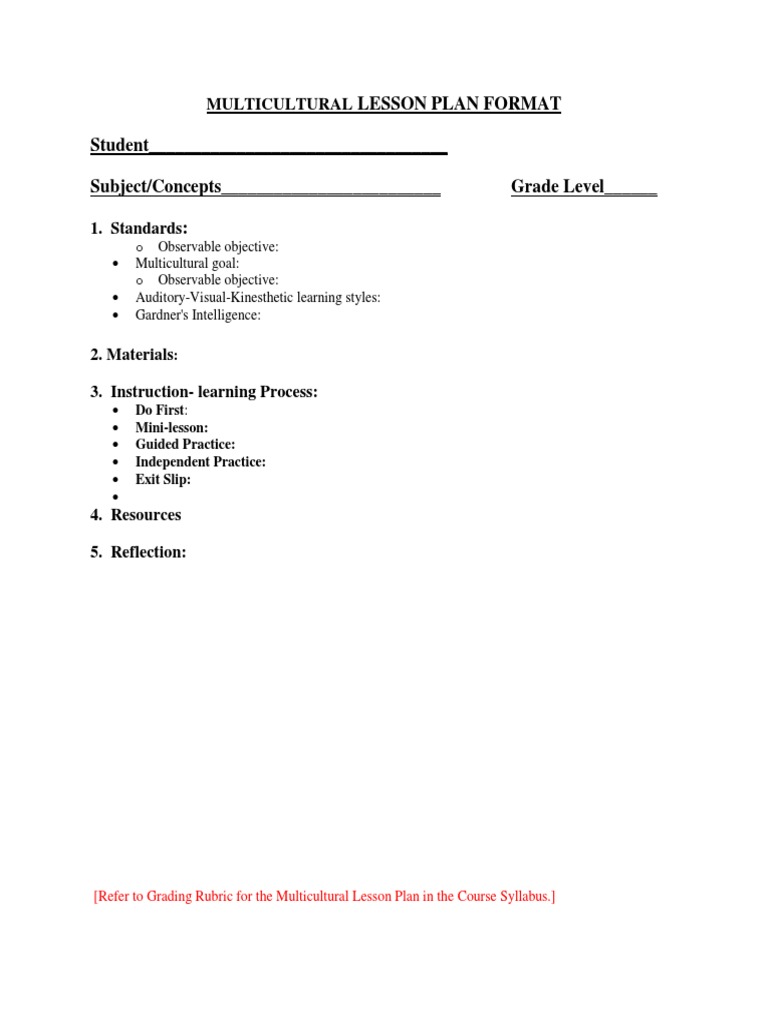 New Multicultural Lesson Plan Format-1 | PDF