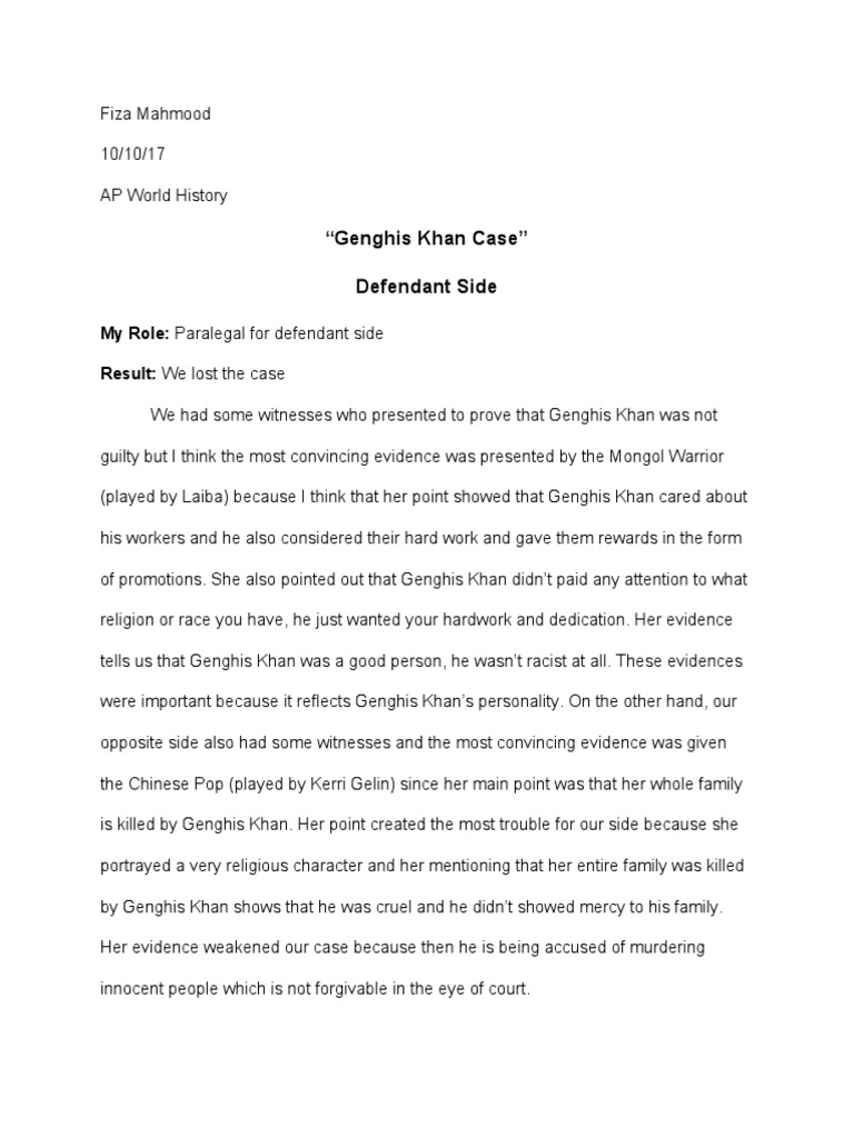 Genghis Khan Mock Trial Recap | PDF | Genghis Khan | Witness