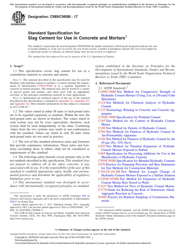 Astm - C989 C989M 17 | PDF | Concrete | Composite Material