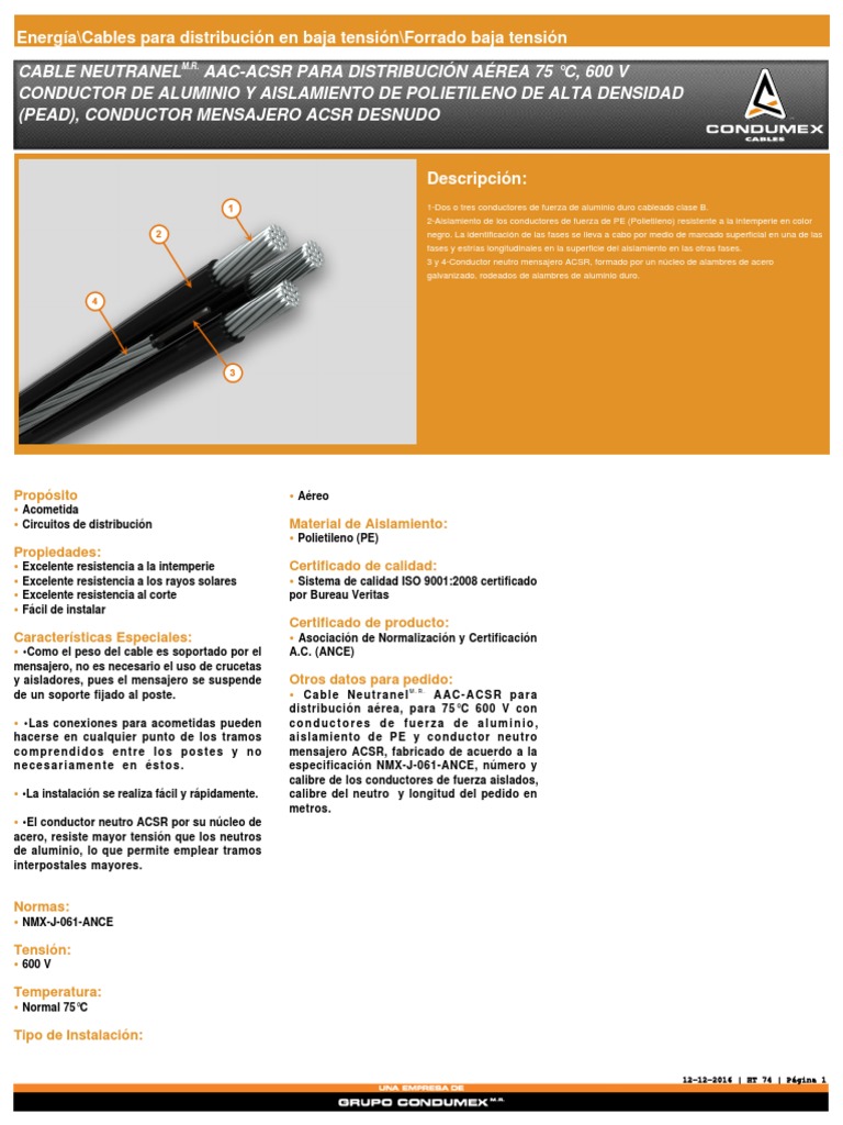 Cable Neutranel MR Aa Acsr | PDF | Aluminio | Ingeniería de Edificación