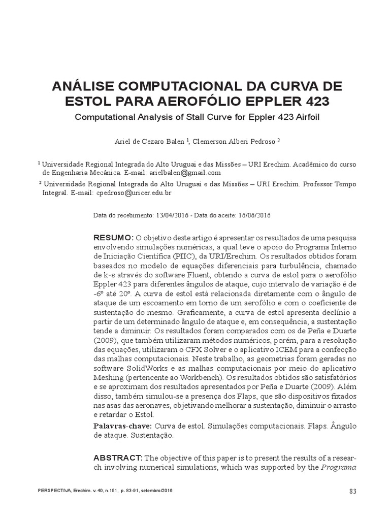 Análise Computacional Perfil Eppler 423 | PDF | Flap (Aeronáutica ...