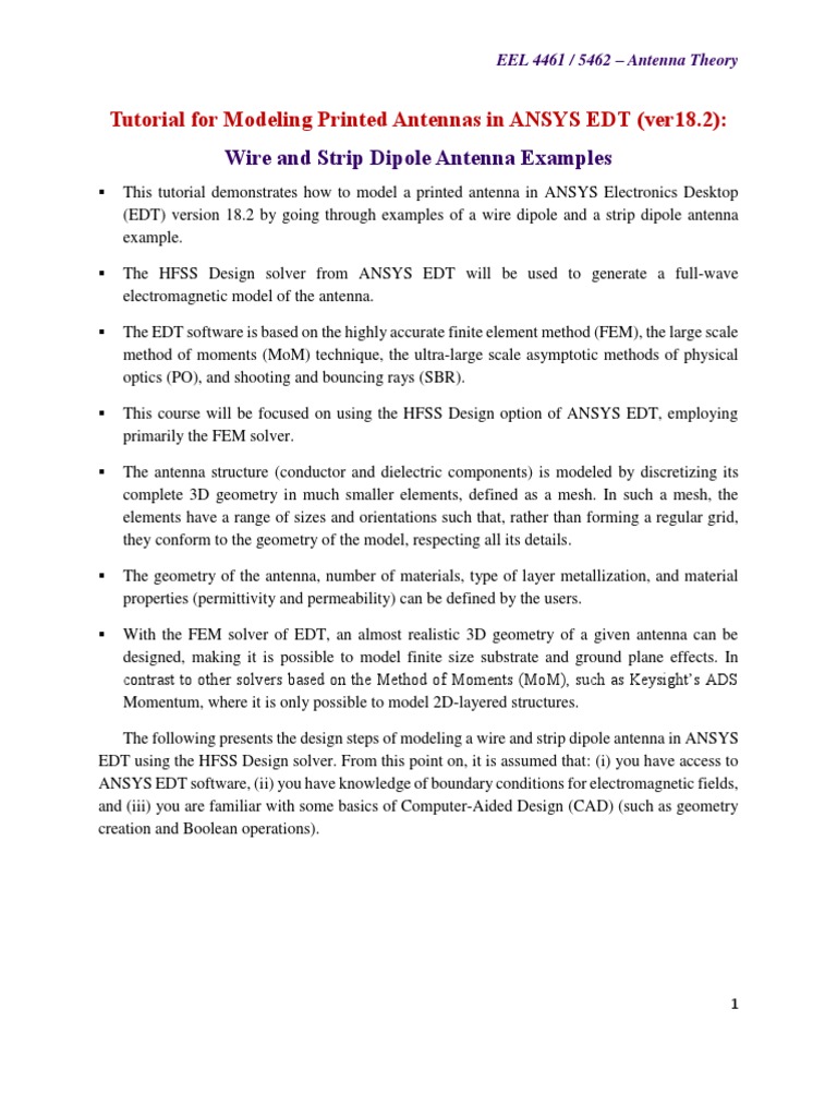Dipole Simulation Using ANSYS EDT | PDF | Antenna (Radio) | Computational Electromagnetics