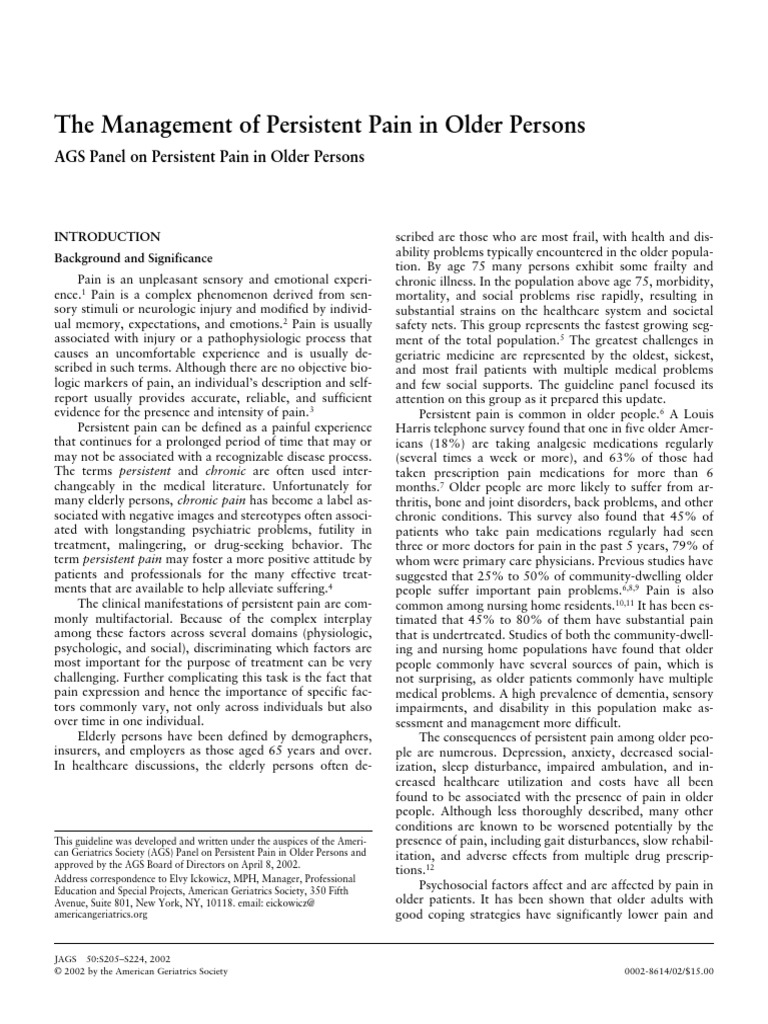 Ags Panel On Persistent Pain in Older Persons PDF | PDF | Pain ...
